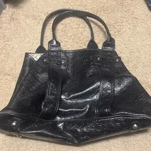 Guess | Bags | Guess Black Embossed Satchel With Triangle Logo | Poshmark